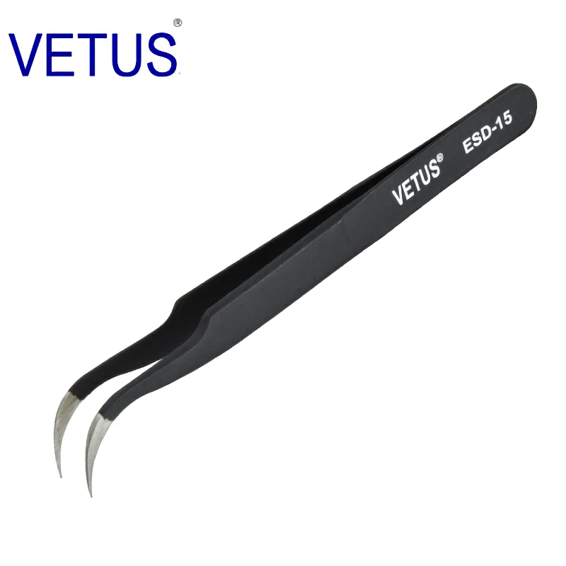 VETUS Original ESD Series ESD-15 (116mm) Anti-static High-precision Stainless Steel Tweezers ...