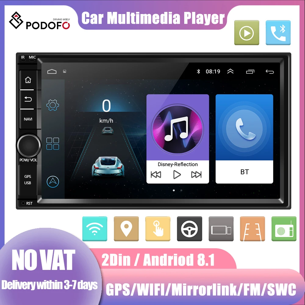 Android 8.1 Car Multimedia Player 2 Din 7'' HD Touch Screen Car Radio ...