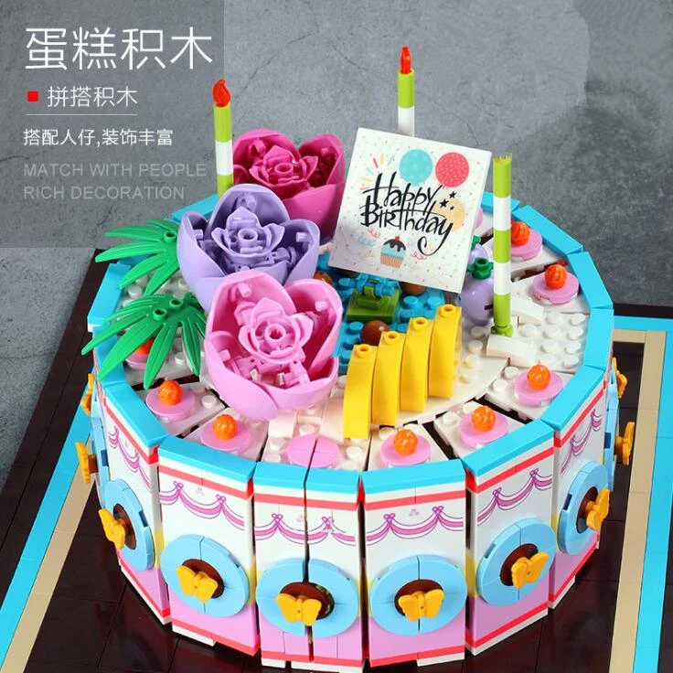 Birthday cake fight insert building blocks diy educational toys cute ...