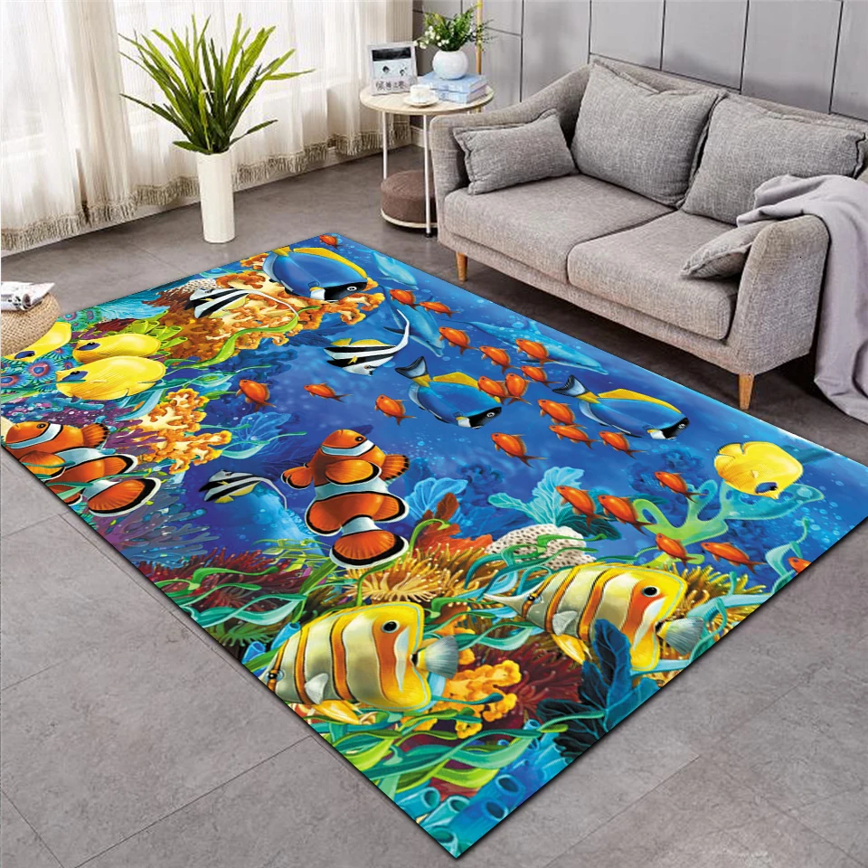 Tapis de sol en forme de poisson, 3D, pour salon, décoration de chambre ...