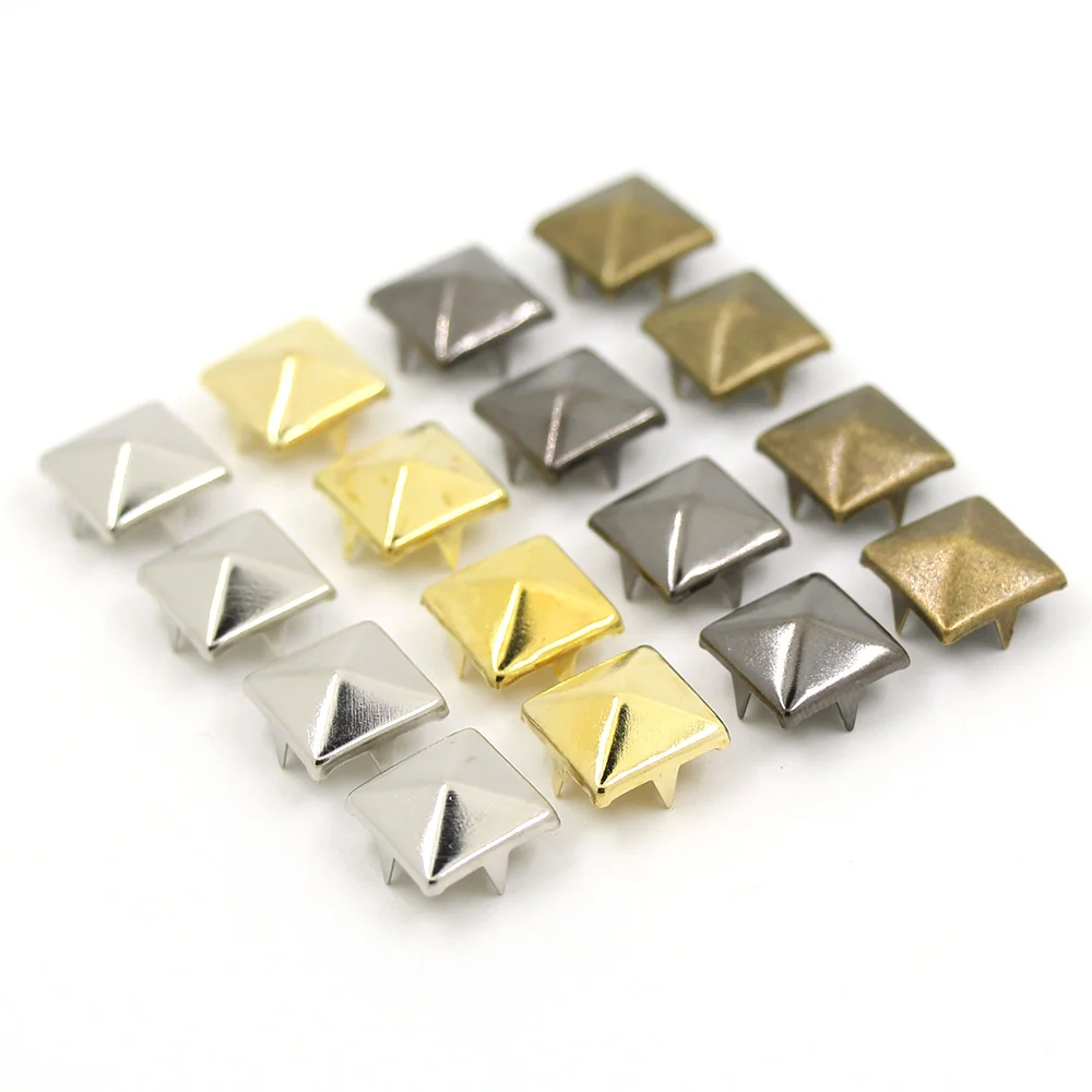 RIVET,Gold-6mm 100Pcs--Rivets pyramides carrés 6-7-8-9-10-12MM, quatre ...