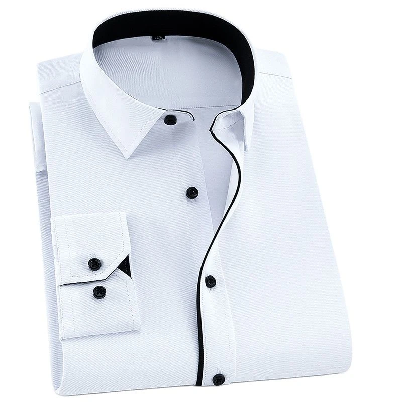 Twill White Mens Dress Shirts Long Sleeve Slim Fit Business Men Formal ...