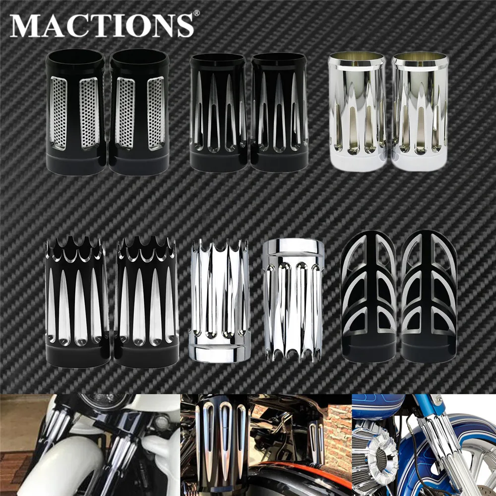 Motorcycle-Black-Chrome-Front-Fork-Boot-Slider-Covers-Aluminum-For ...