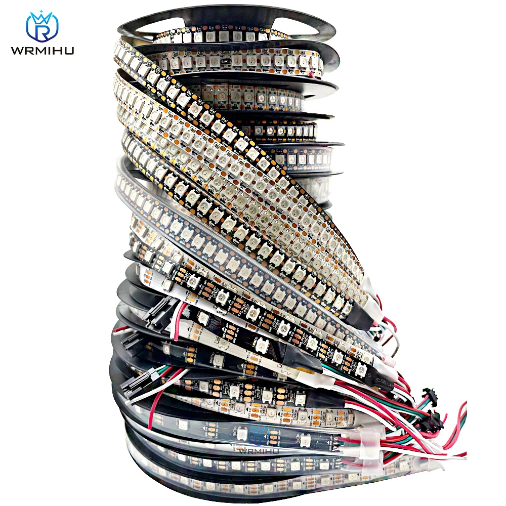Dc5v Ws2812b 5m/roll 30/60/144leds/m Black/white Pcb Ip30/ip65/ip67 ...