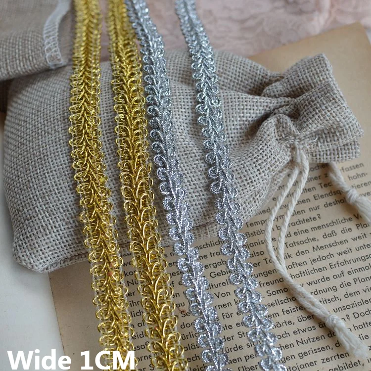 1CM Wide Glitter Gold Silver Weaved Ribbon 3D Lace Fabric DIY Material ...