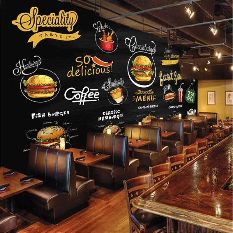 European and American Burgers Graffiti Background 3D Wallpaper Mural ...