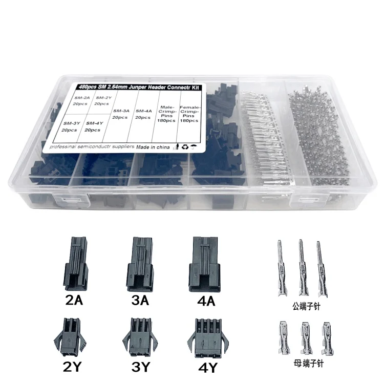 480PCS-ST-SM-Wire-Connector-Plug-Socket-Pitch-2-54MM-Female-And-Male ...