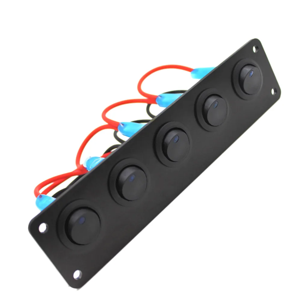 12V Rocker Toggle Switch Blue LED Light Lamp 5Pin Holder Panel Car Boat ...