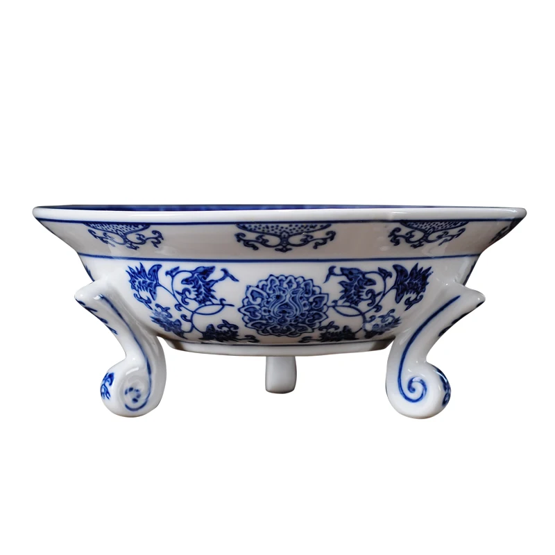 China style blue and white porcelain tripod fruit plate fruit candy ...