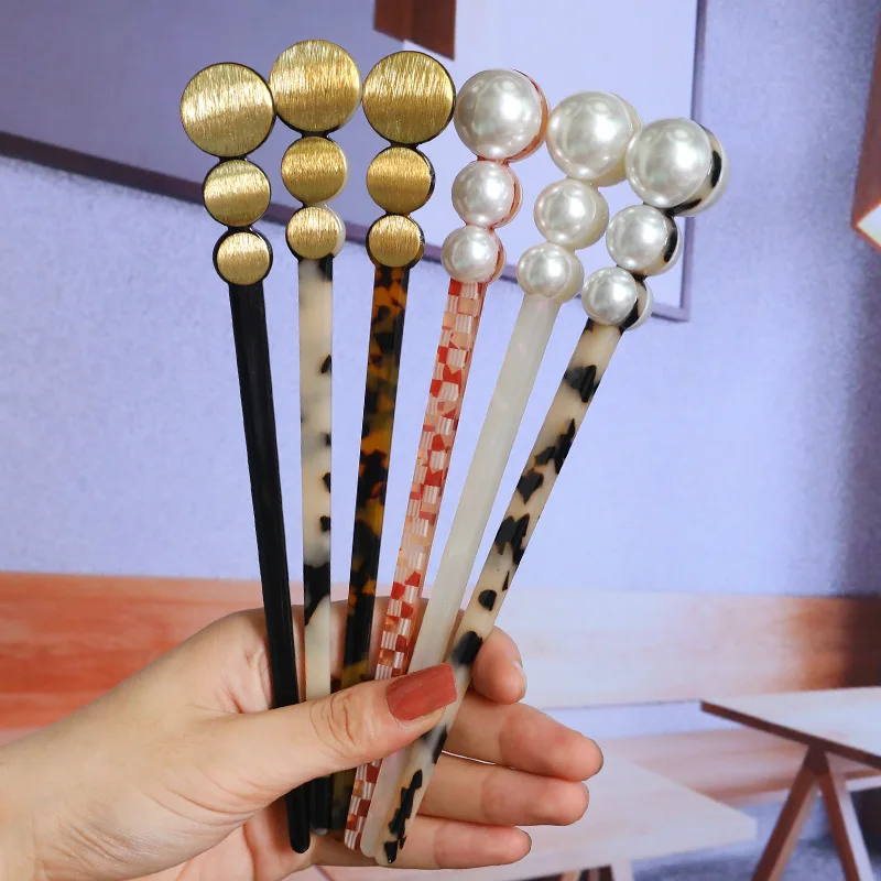 Fashion Acetate Hair Sticks Vintage Pearl Chopstick Women Hairpins Hair ...