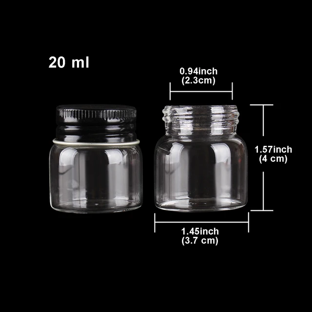 20ml 50ml 65ml 90ml Glass Bottles with Black Aluminum Lids Diameter ...