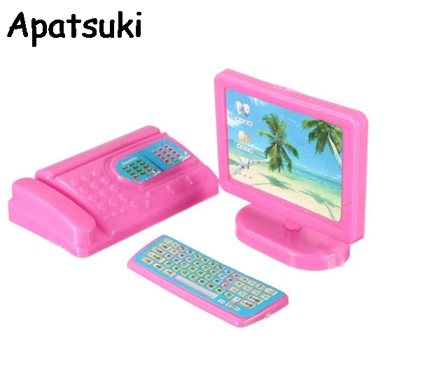 1SET-Pink-Mini-Monitor-Keyboard-Computer-Fax-Machine-Set-For-Barbie ...
