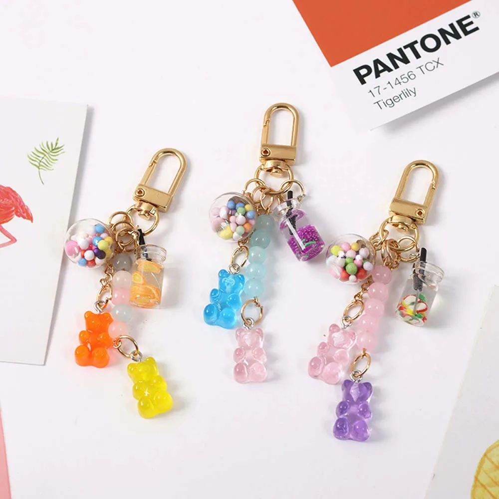 Cute-Resin-Gummy-Bear-Keychains-Candy-Color-Bear-Glass-Ball-Charms ...