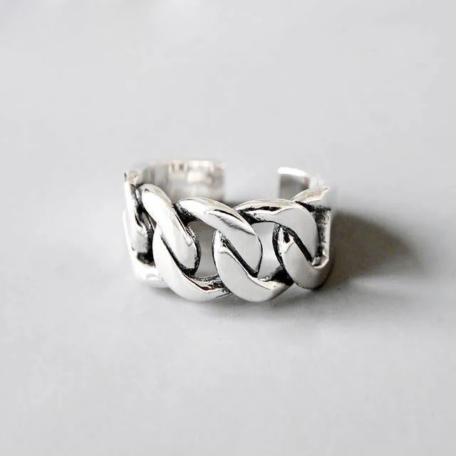Vintage-925-Sterling-Silver-Chain-Rings-For-Girl-Ladies-Adjustable-Size ...