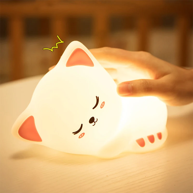 Cute Animal Cat Soft Silicone Lamps Usb Rechargeable Battery Night ...