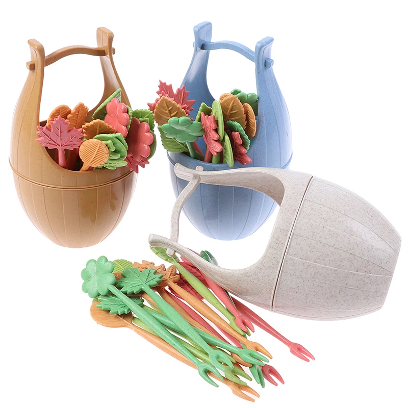 2020 1 Set Wheat Straw Leaves Fruit Forks Snack Dessert Forks Food Cake ...