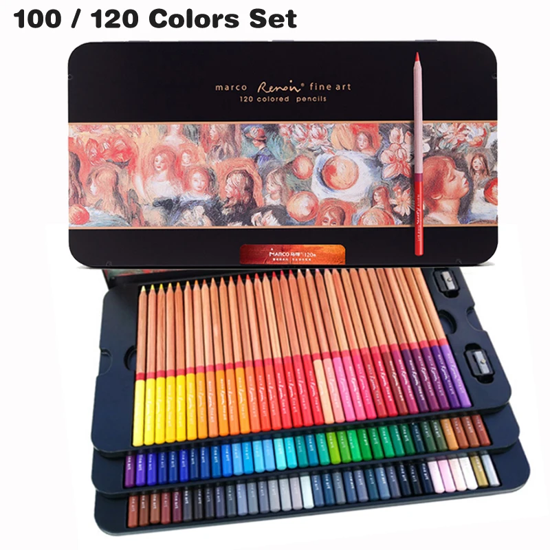 120 Colors Marco Renoir Color Pencil Crayon Iron Box Colored Pencils ...