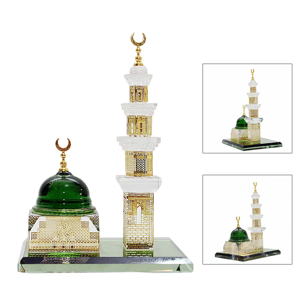 Muslim Mosque Statue Decor Crystal Gilded Architecture Miniature Model ...