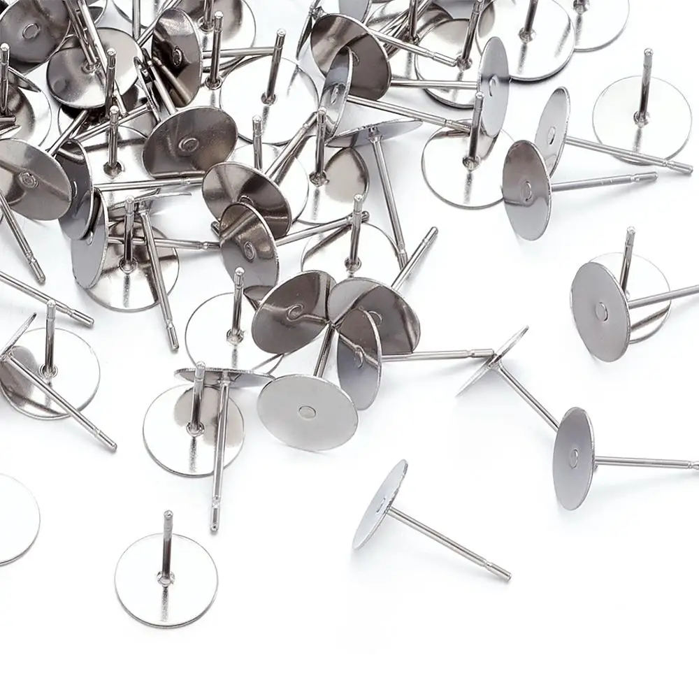 500pcs 4/5/6/8mm 304 Stainless Steel Flat Round Blank Peg Ear Stud ...
