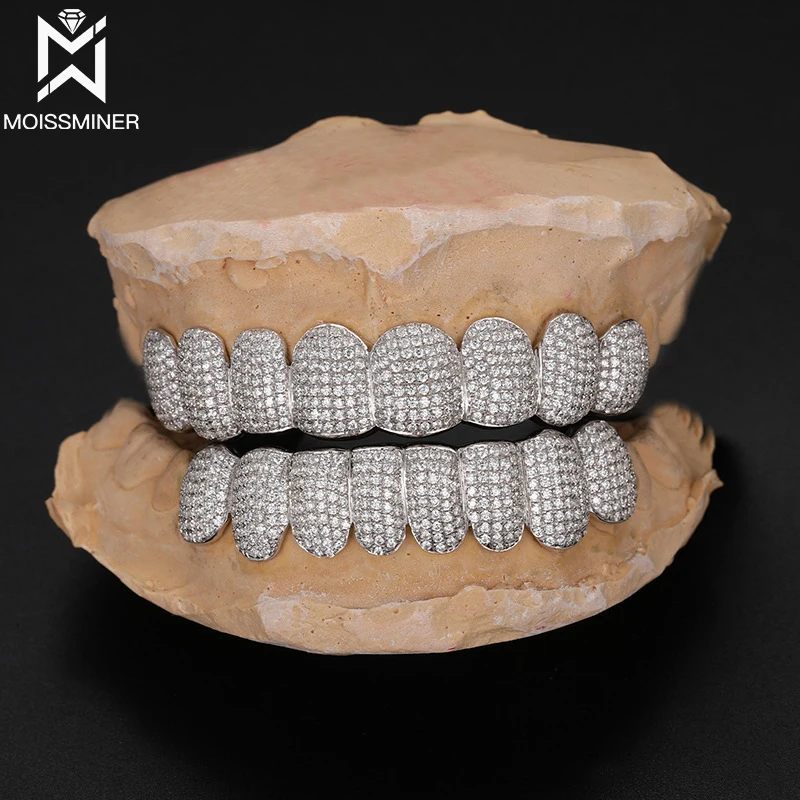 Custom-Moissanite-S925-Silver-Teeth-Grillz-Silver-Real-Diamond-Bling ...