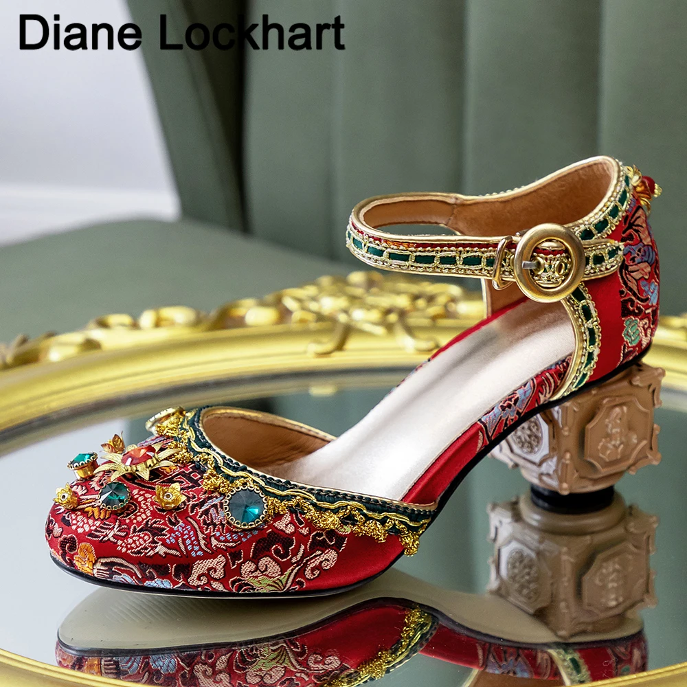 Colored Stones High Heels Shoes Women Flowers Sandals Retro Femme ...