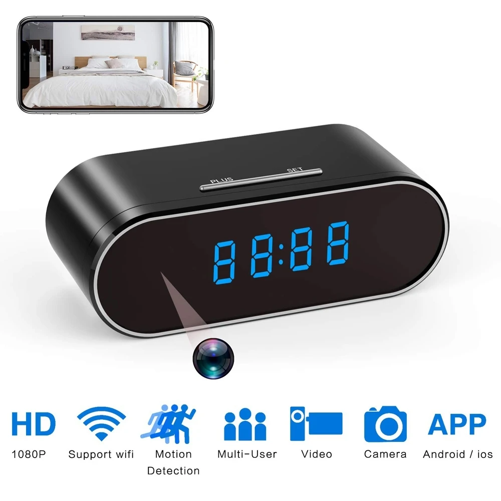 1080p Wireless Wifi Mini Clock Camera Time Alarm Camcorder Watch Ap ...