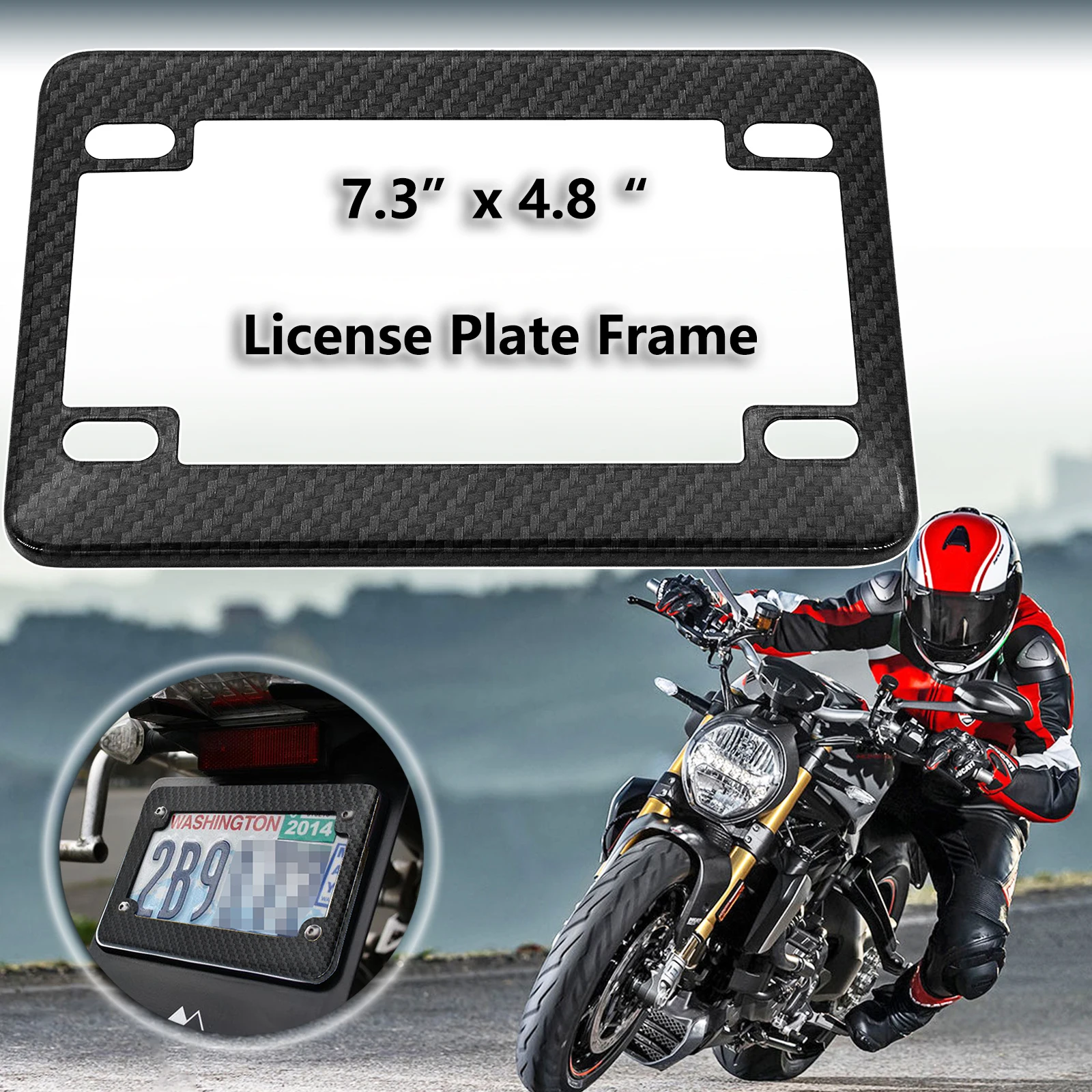 Racing JDM Style Universal Motorcycle License Plate Frame Carbon Fiber ...