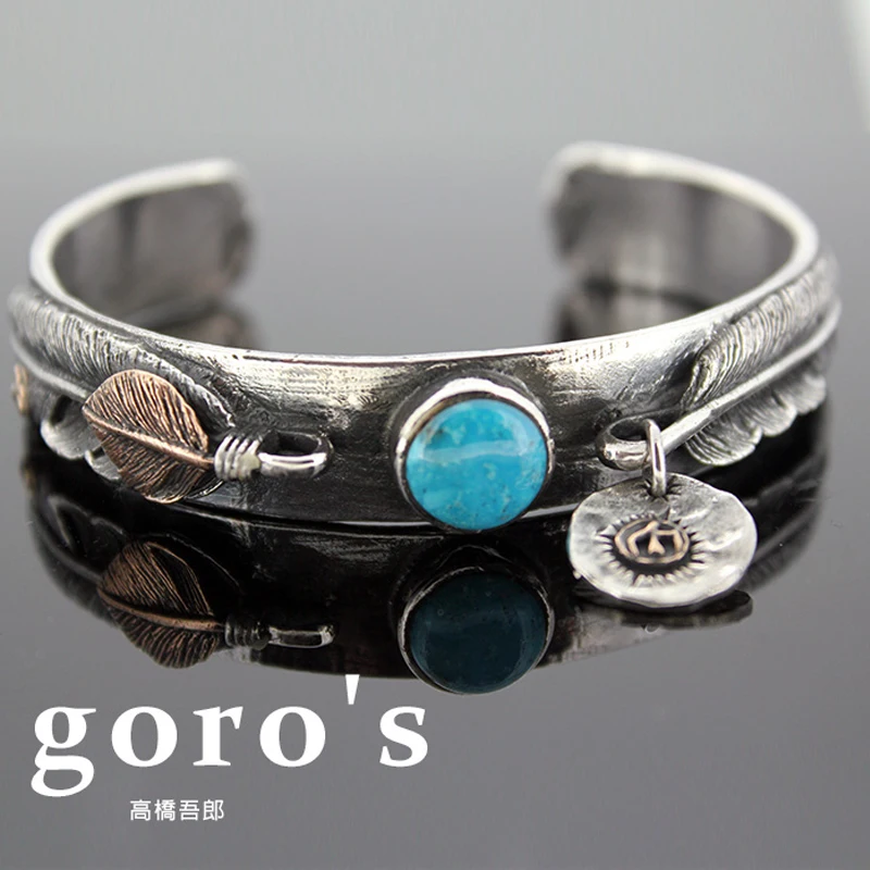 Ruibeila-S925-argent-sterling-Takahashi-Goro-plume-fait-main-turquoise-hommes-et-femmes-bracelet ...