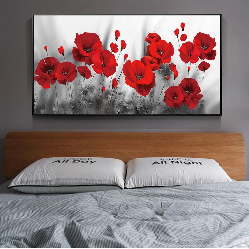 Beautiful Red Flowers Wall Art Painting Printed on Canvas • CanvasPaintArt