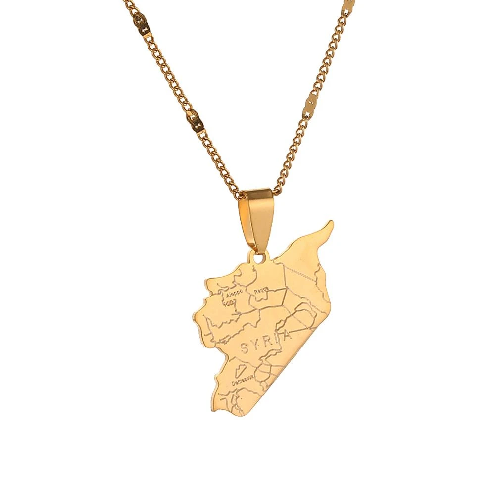 Stainless Steel Syria Map Flag Pendant Necklaces Fashion Syrians Map ...