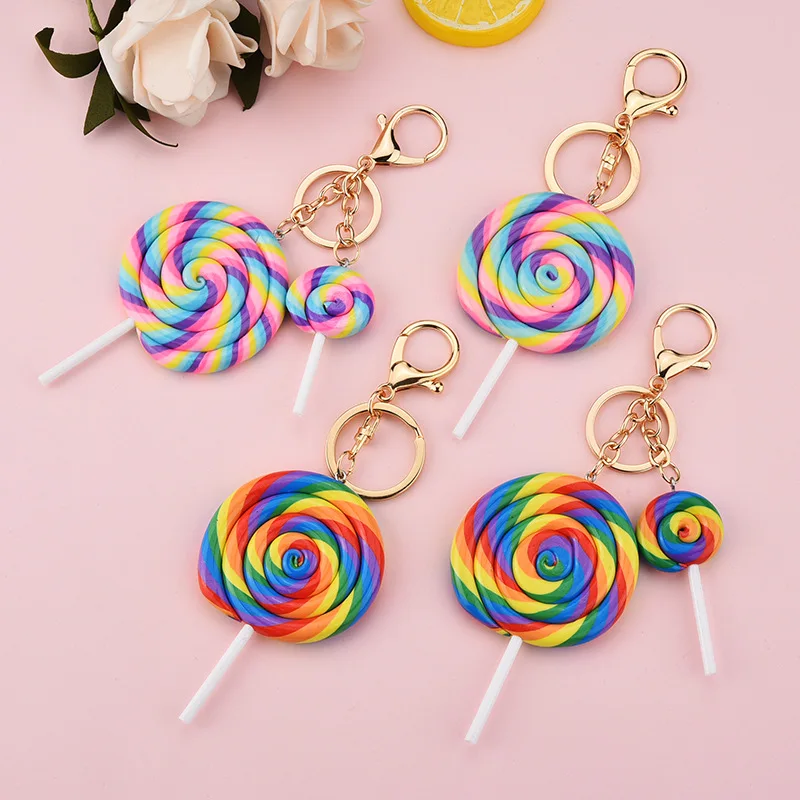Simulation-Rainbow-Lollipop-Keychain-Girl-Cute-Candy-Color-Round-Car ...