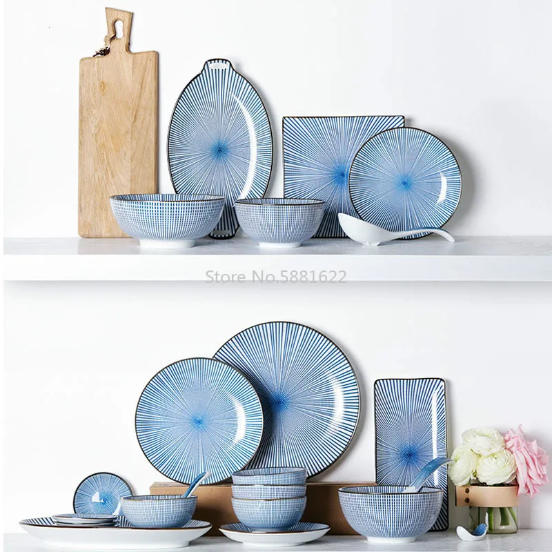 Japanese Design Ceramic Tableware Blue Color Series Set Procelain Plate ...