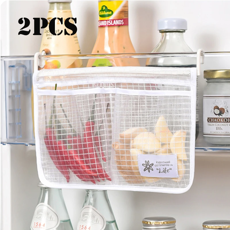 1/2pcs Refrigerator Storage Mesh Bag Portable Seasoning Food Snacks Net ...