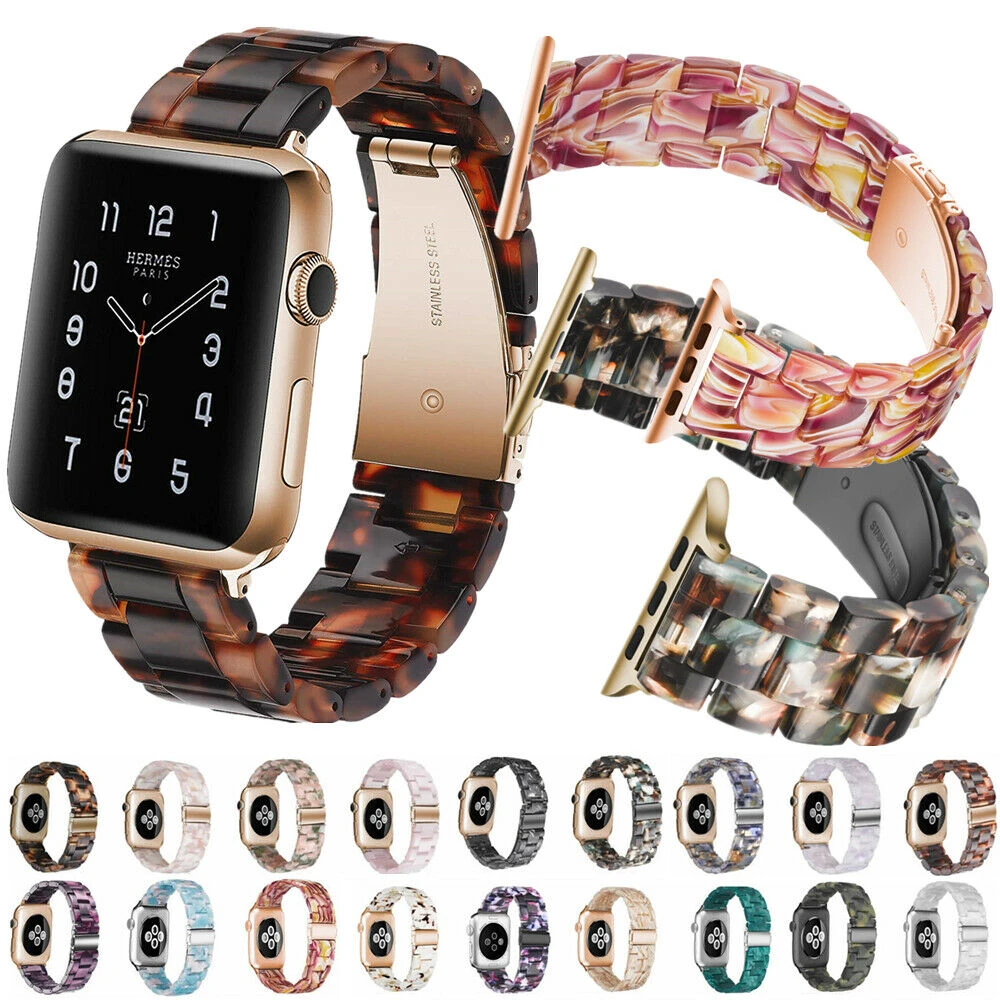Replacement Resin Tortoise Shell Lines Watch Strap Bracelet For Apple ...