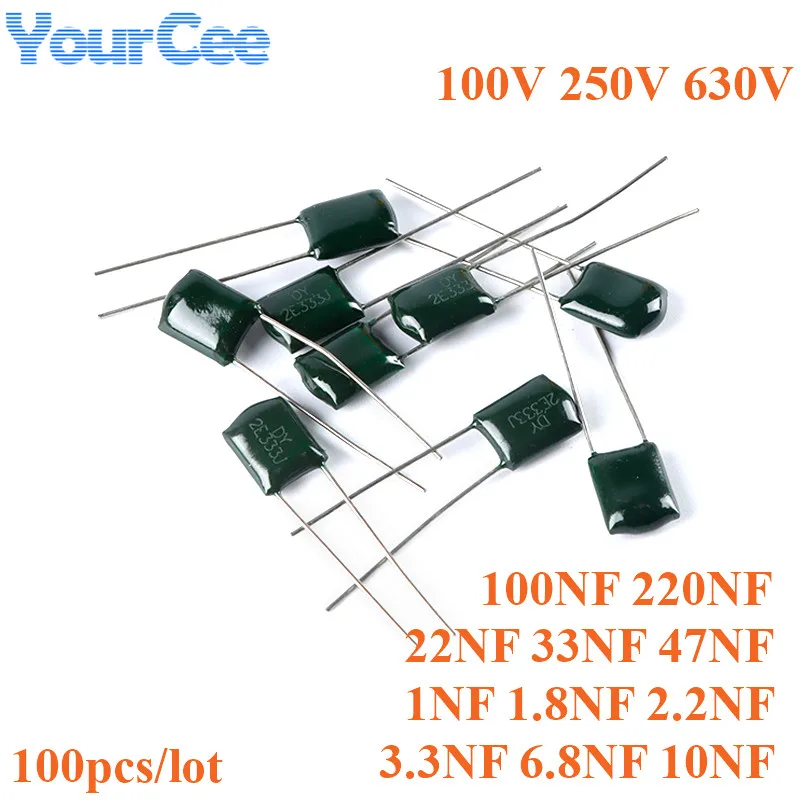 100pcs-Polyester-Film-Capacitor-100V-250V-630V-1NF-10NF-47NF-100NF ...