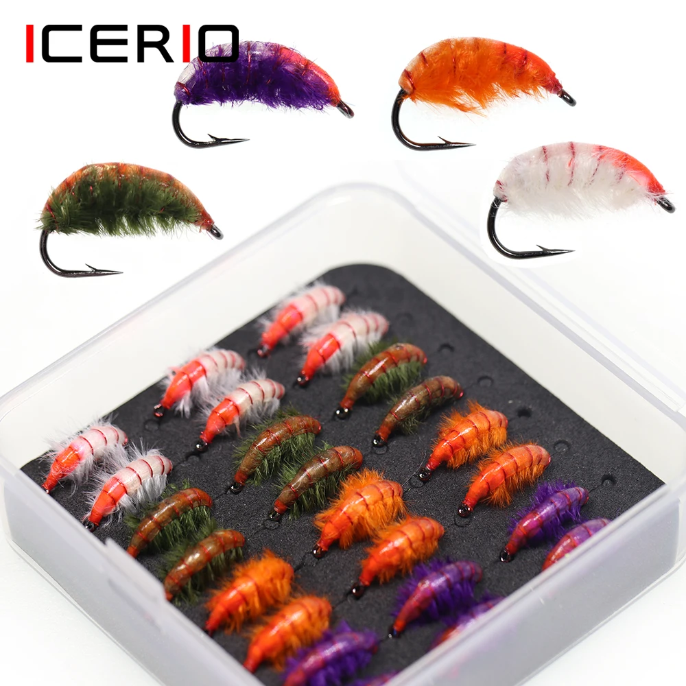 ICERIO-24pcs-Box-Scud-Bug-Worm-Nymphs-Flies-Barbed-Hook-Trout-Fishing ...