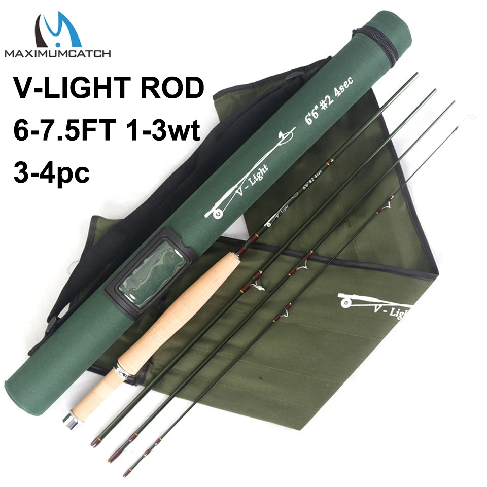 Maximumcatch V-Light 6ft/6.6ft/7ft/7.5ft 1/2/3wt Fly Rod Graphite IM10 ...