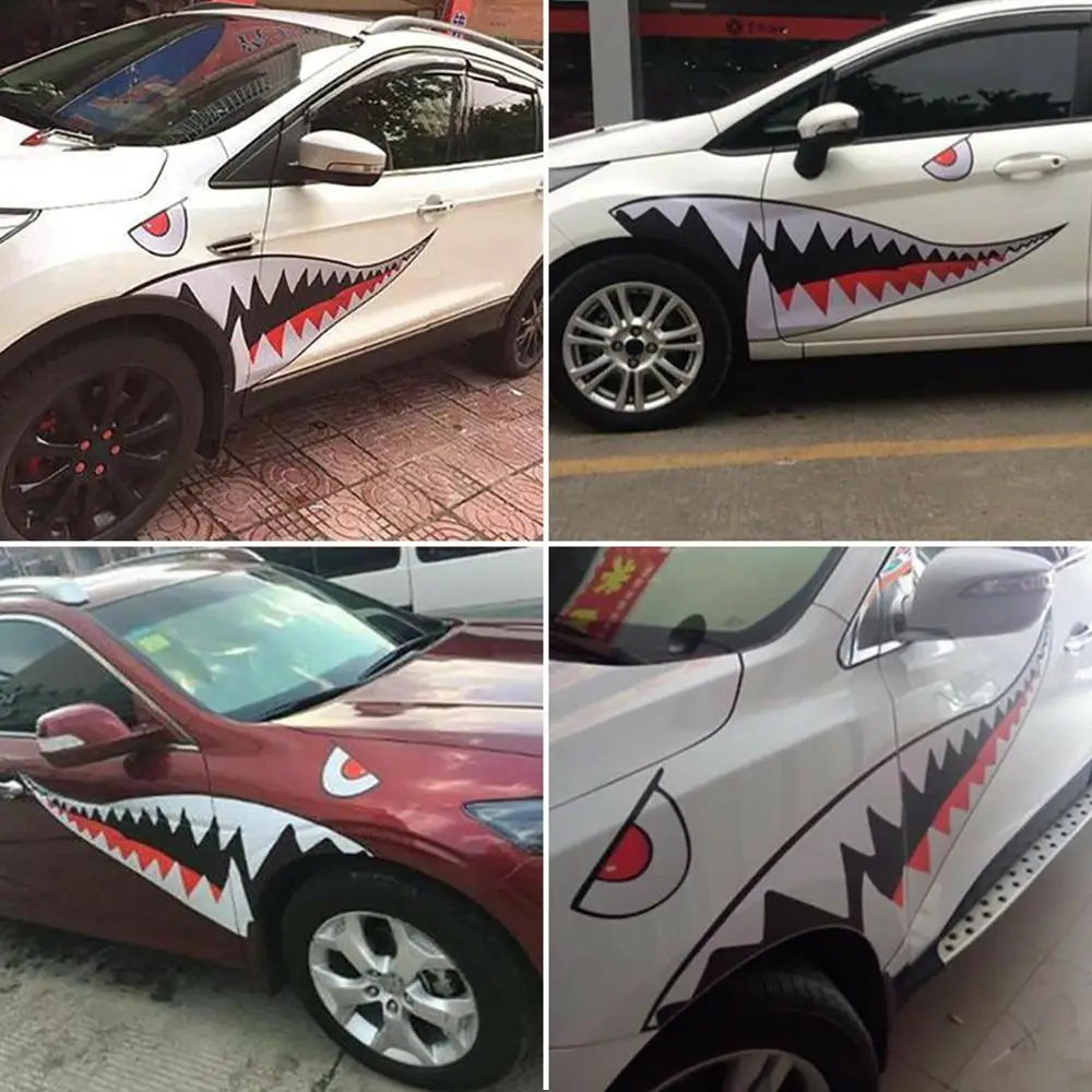 1Pair Car DIY Both Sides Stickers Shark Mouth Tooth Teeth Sticker Vinyl ...