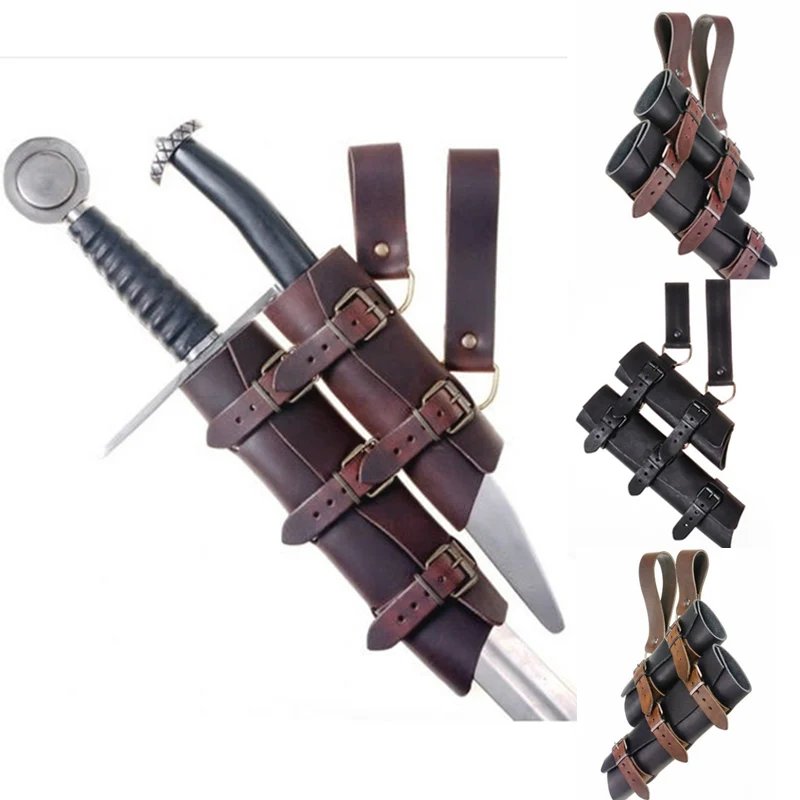 Medieval Double Sword Sheath Scabbard Leather Sword Waist Belt Vintage ...