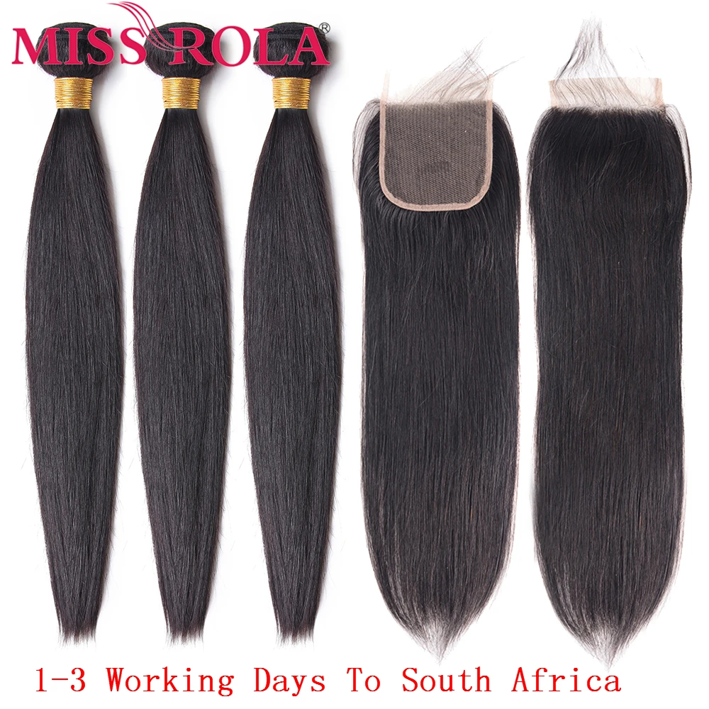 Miss Rola Hair Straight Remy Brazilian Hair Weave Bundles with Closure ...
