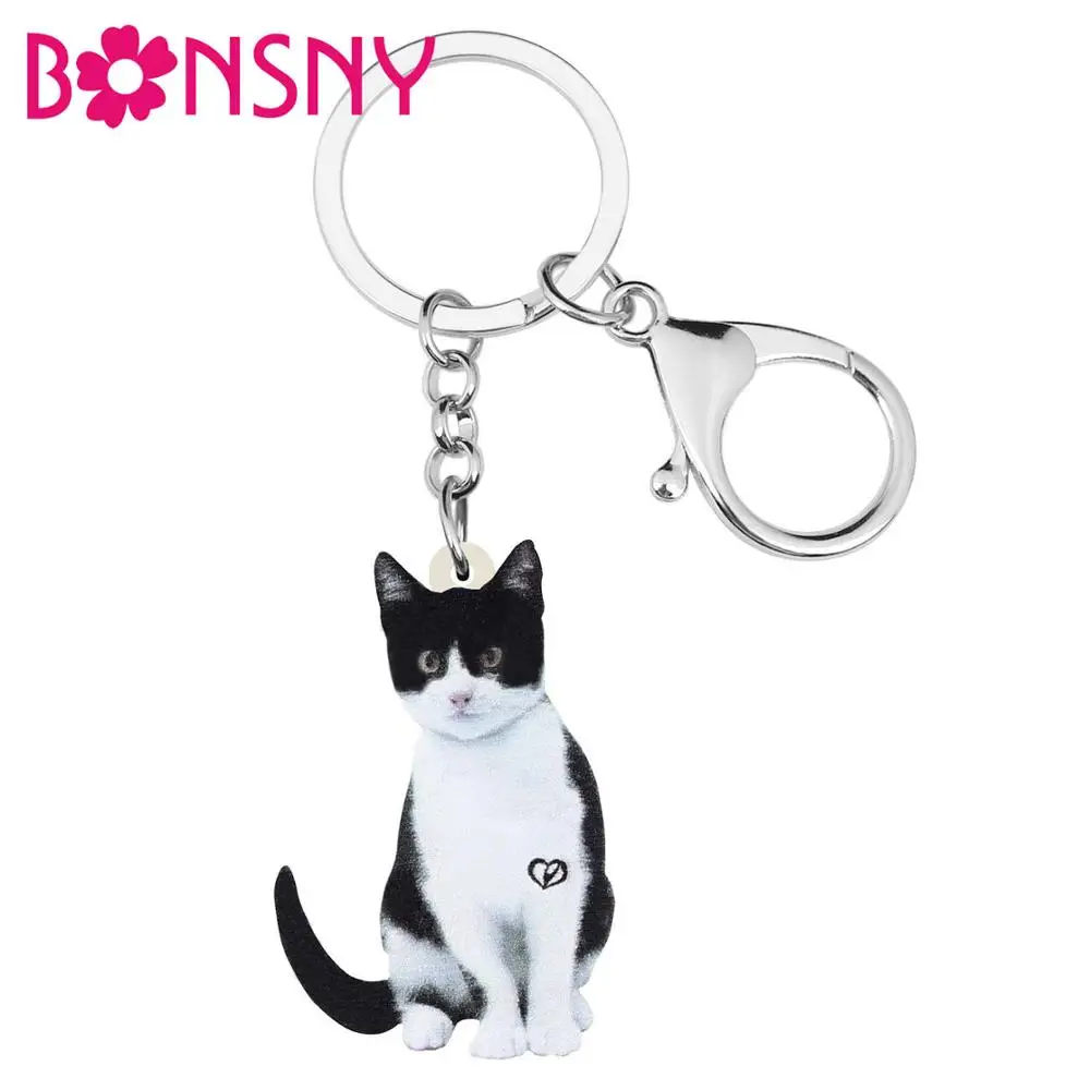 Bonsny Acrylic Cute Milk Cat Keychains Key Ring Sweet Pet Animal Key ...