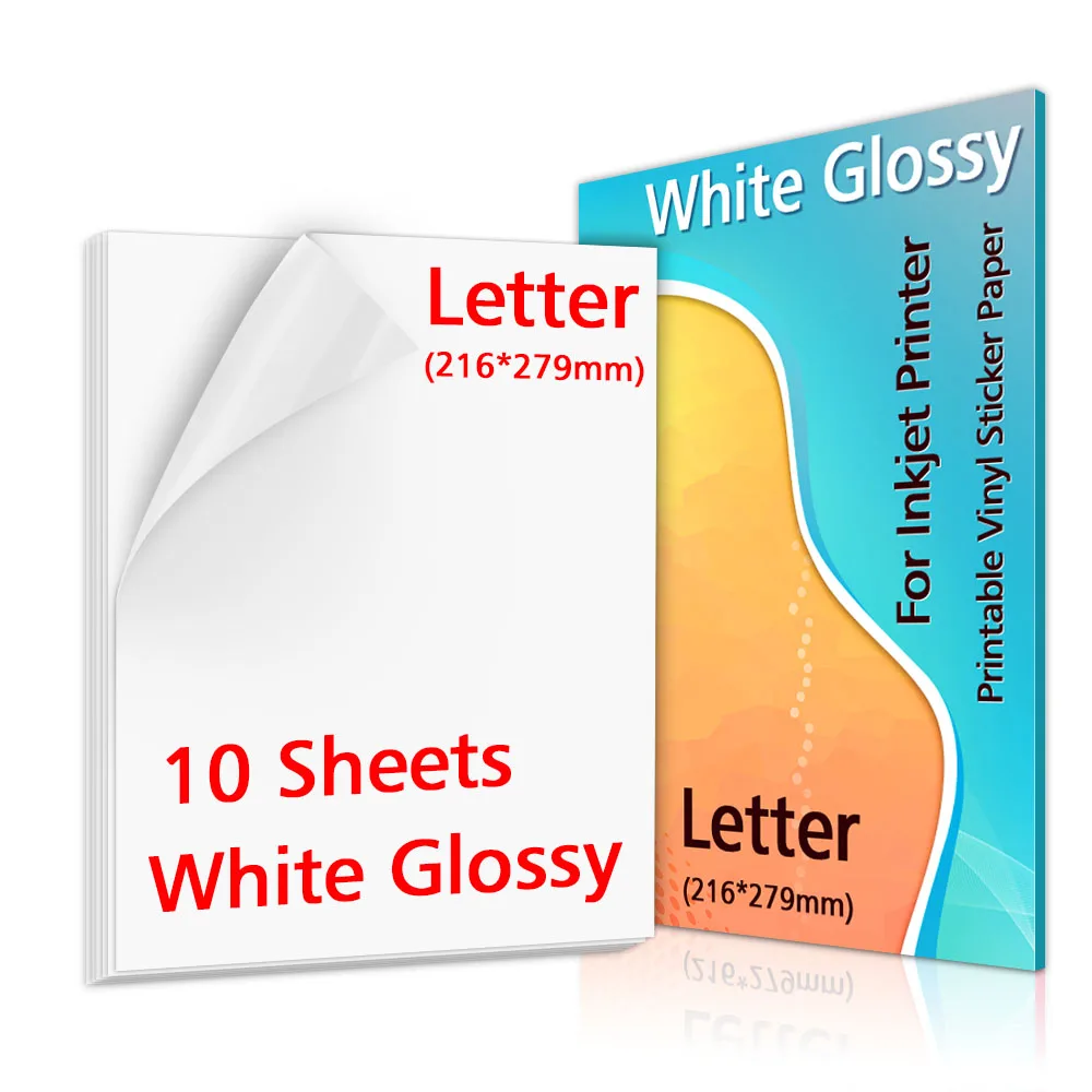 Labelwell 10 Sheets Printable Vinyl Sticker Paper White Glossy Self ...