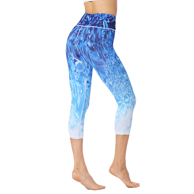 New Blue and White Gradient Digital Printing Sports Pants Ladies High ...