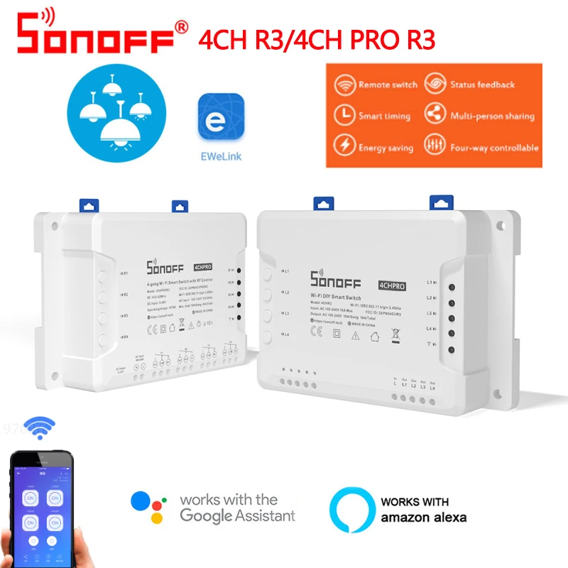 SONOFF 4CH R3/4CH PRO R3 Wifi 조명 스위치 원격 433 Mhz RF 스마트 홈 컨트롤러, 4 채널 ...