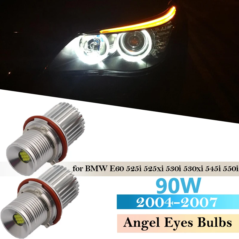 Headlight-Angel-eyes-bulb-Error-Free-90W-Pair-LED-Marker-For-BMW-E60 ...
