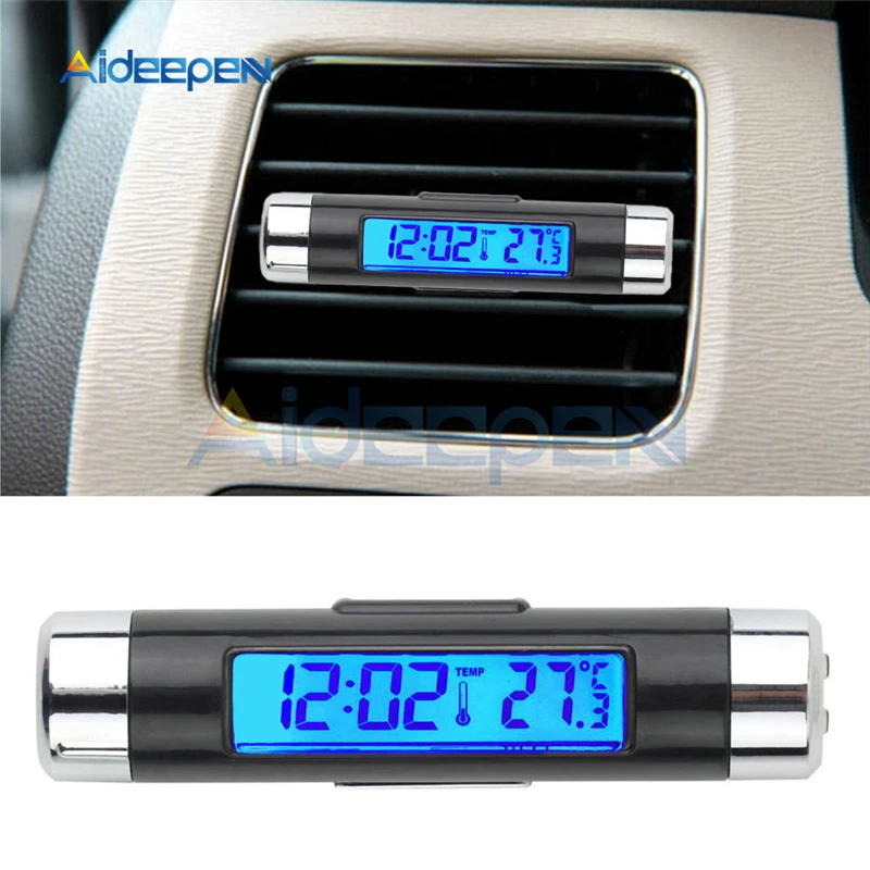 2 in 1 Car Auto Thermometer Clock Temperature LCD Display Screen Clip ...