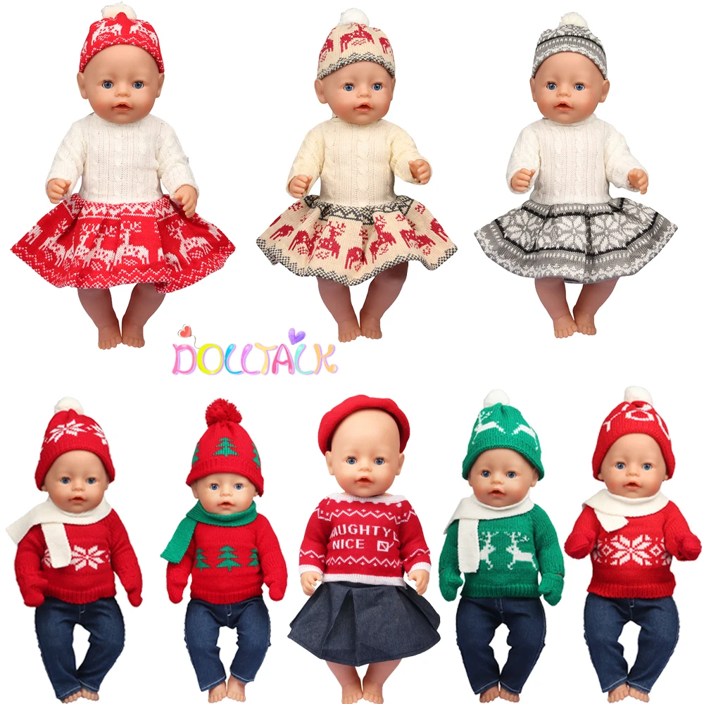 Winter Doll Baby Clothes Reindeer Tree Dress Christmas Sweater Suit For ...