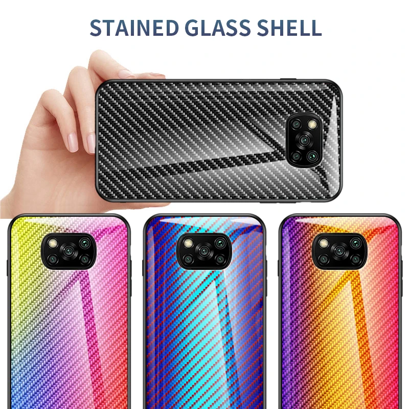 POCO-X3-PRO-X-3-Case-Carbon-fiber-Tempered-glass-back-cover-for-Xiaomi ...