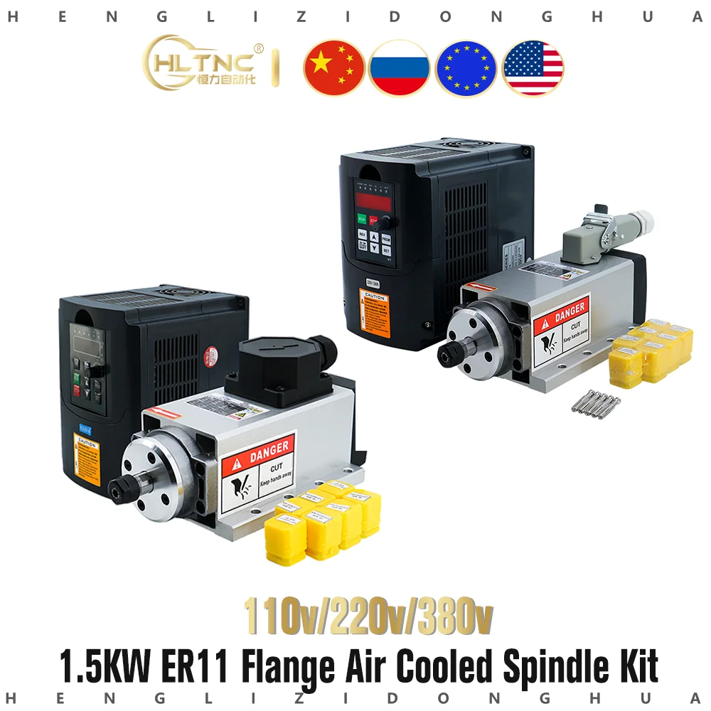 CNC 1.5kw 380V 220V 110V Air Cooled Spindle CNC Kit 1500W Square Air Cooling Spindle Motor + 1 ...