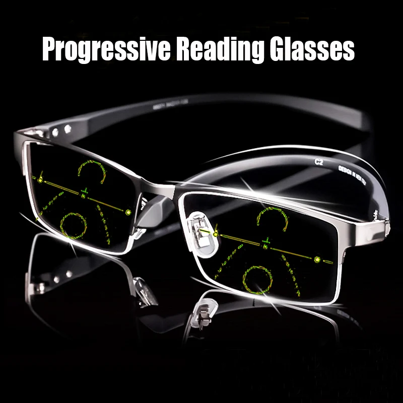 Half Frame Progressive Multifocus Reading Glasses Blue Light Blocking ...
